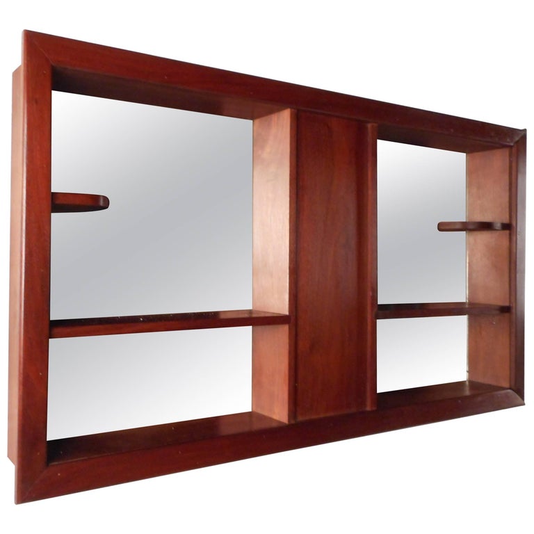Mid-Century Modern Walnut and Mirrored Shadow Box For Sale at 1stDibs