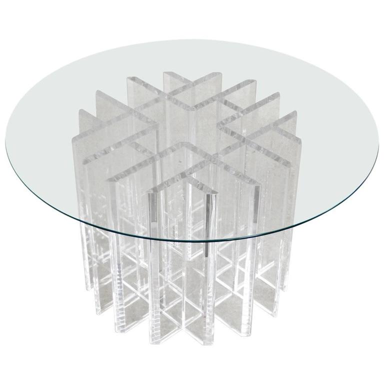 Intricate Lucite Cocktail Table with Round Glass Top at 1stDibs