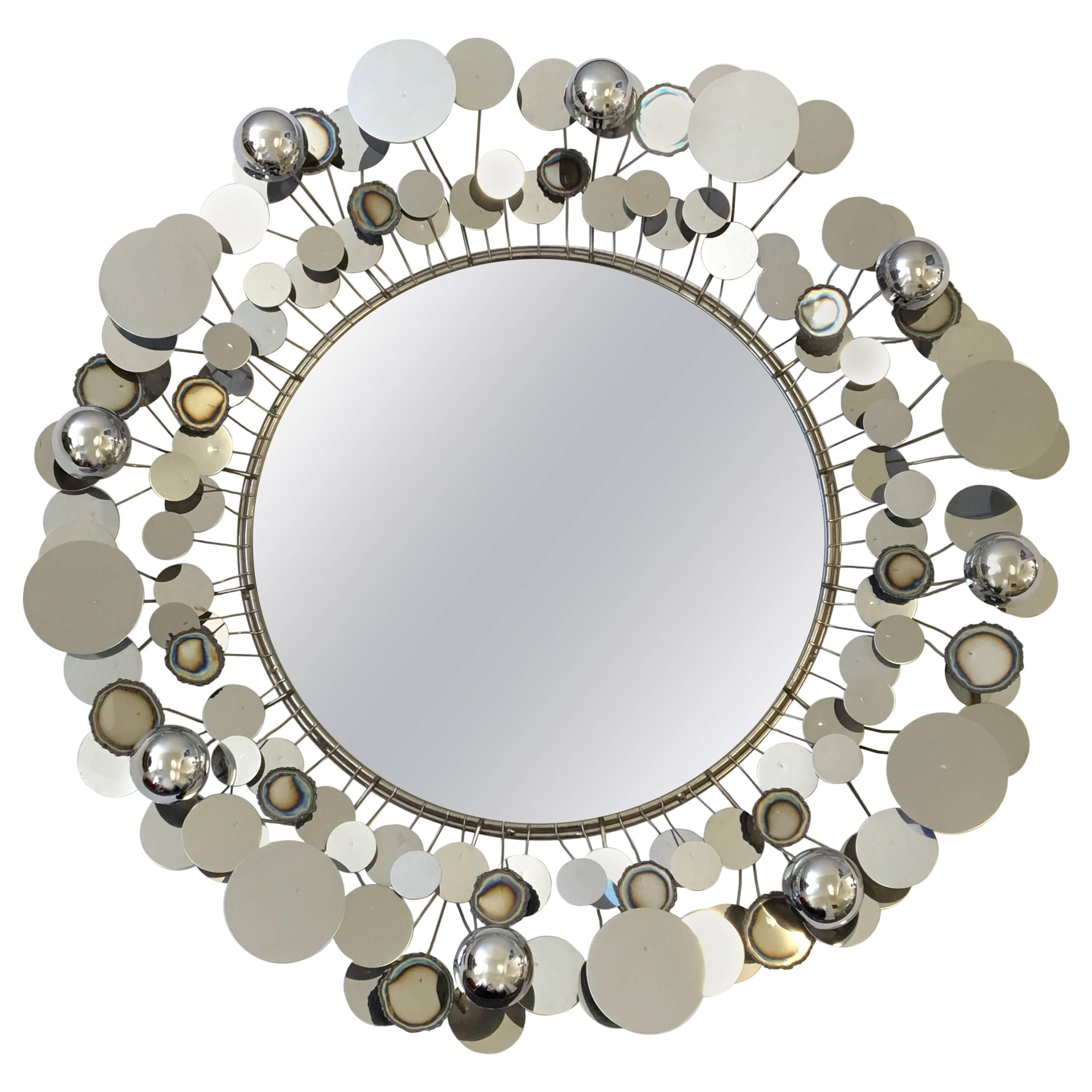 1976 Chrome Raindrops Mirror by Curtis Jeré at 1stDibs