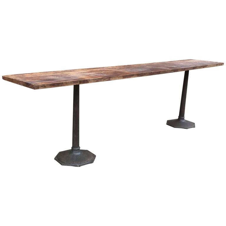 Industrial Reclaimed Walnut and Cast Iron Console Table For Sale at 1stDibs