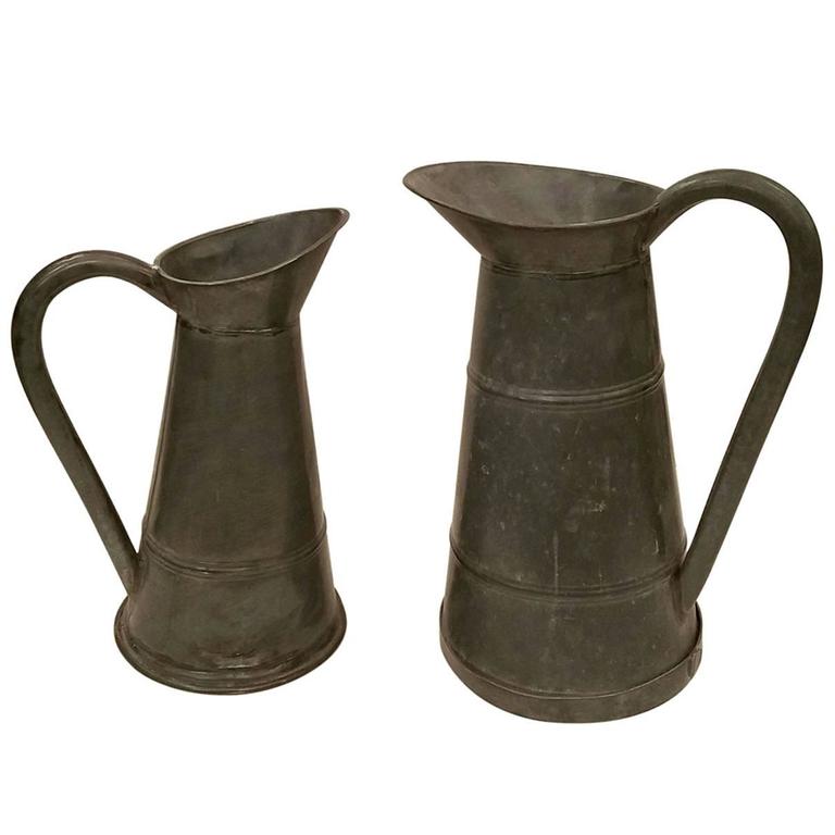 Two Large Antique Metal Pitchers For Sale at 1stDibs