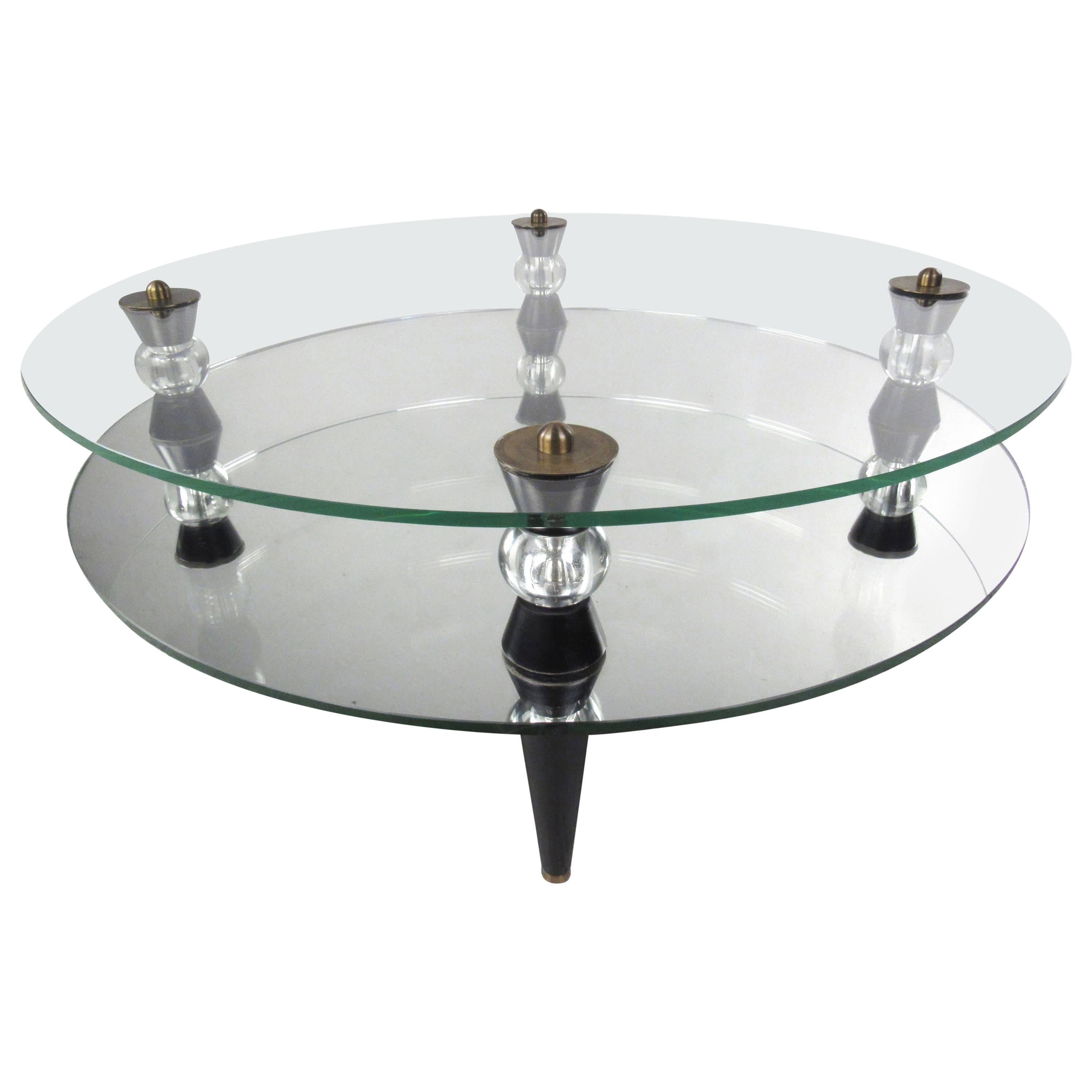 Contemporary Modern Two-Tier Mirror and Glass Coffee Table For Sale at ...