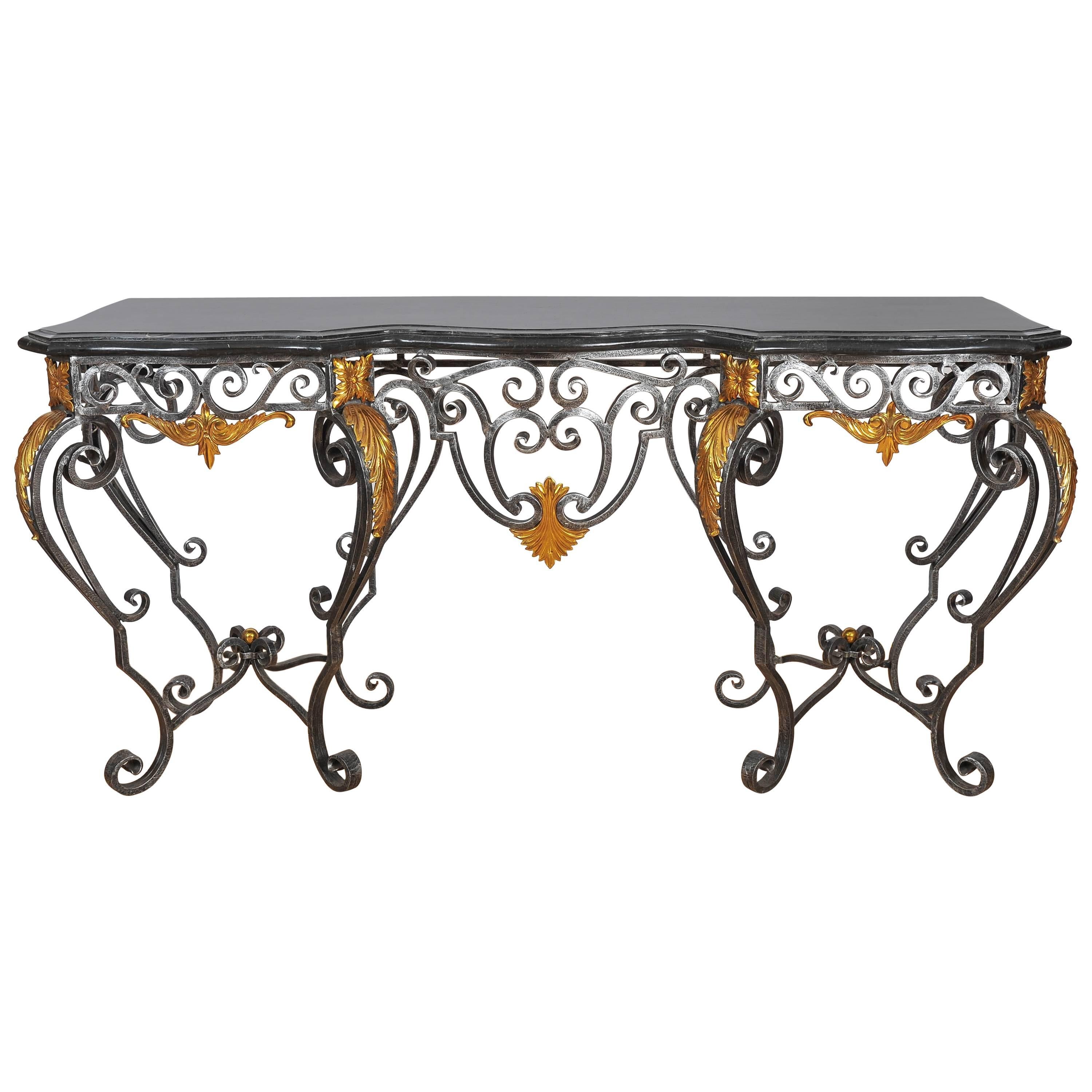 Late 20th Century Wrought Iron Console Table with Marble Faced Top For ...
