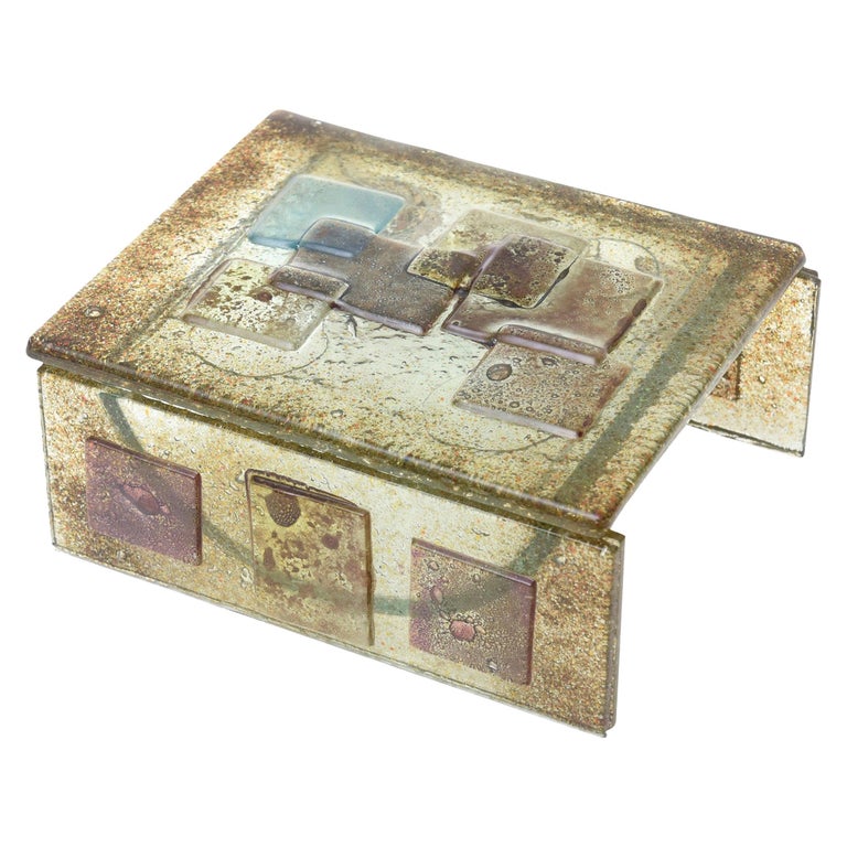 Fused Glass Higgins Style Sculptural Two Part Box Vintage For Sale at ...
