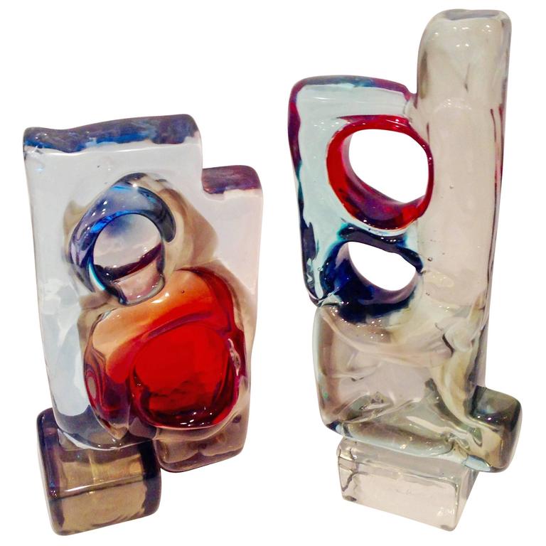 Rare Pair of Alfredo Barbini Signed Murano Volcano Sculptures at 1stDibs