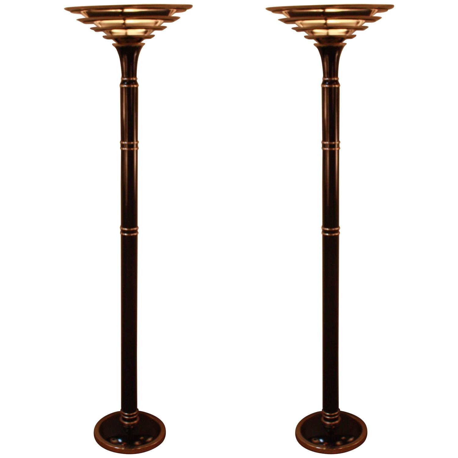 Pair of French Art Deco Torchiere Floor Lamps For Sale at 1stdibs