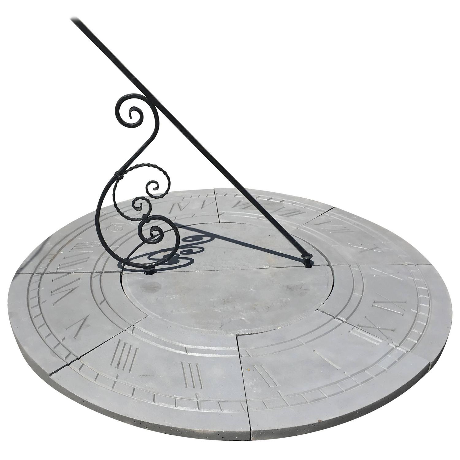 Six Foot Diameter English Cast Stone Sundial with Scrolled Gnomon For ...