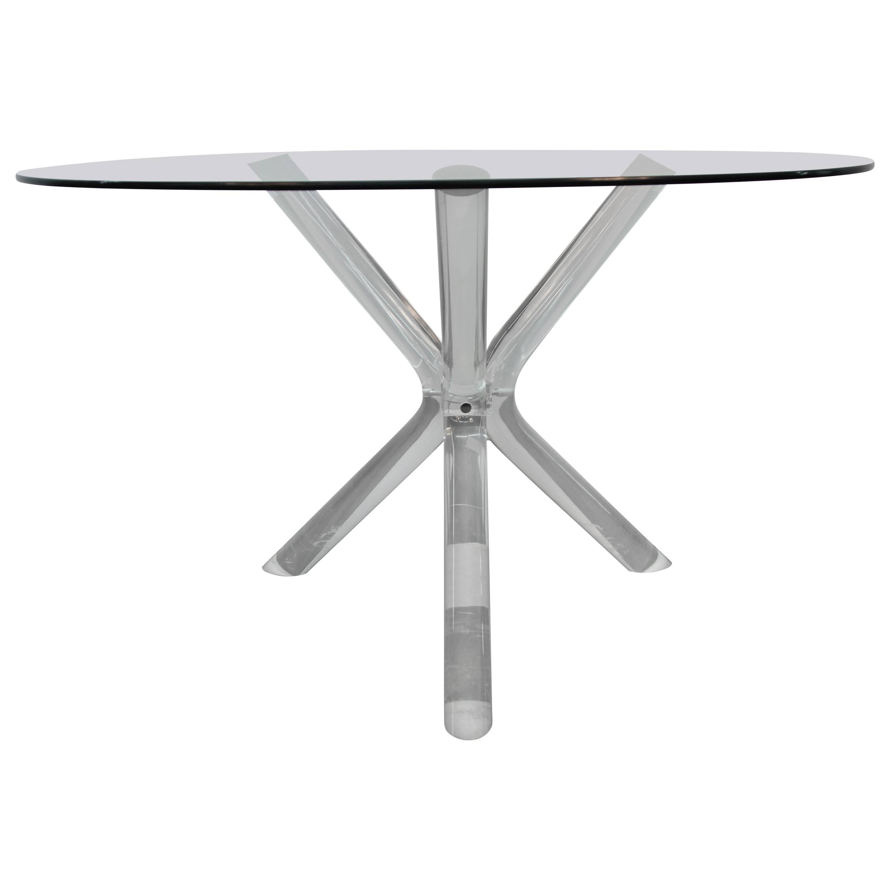 Lucite and Glass Round Dining Table at 1stDibs