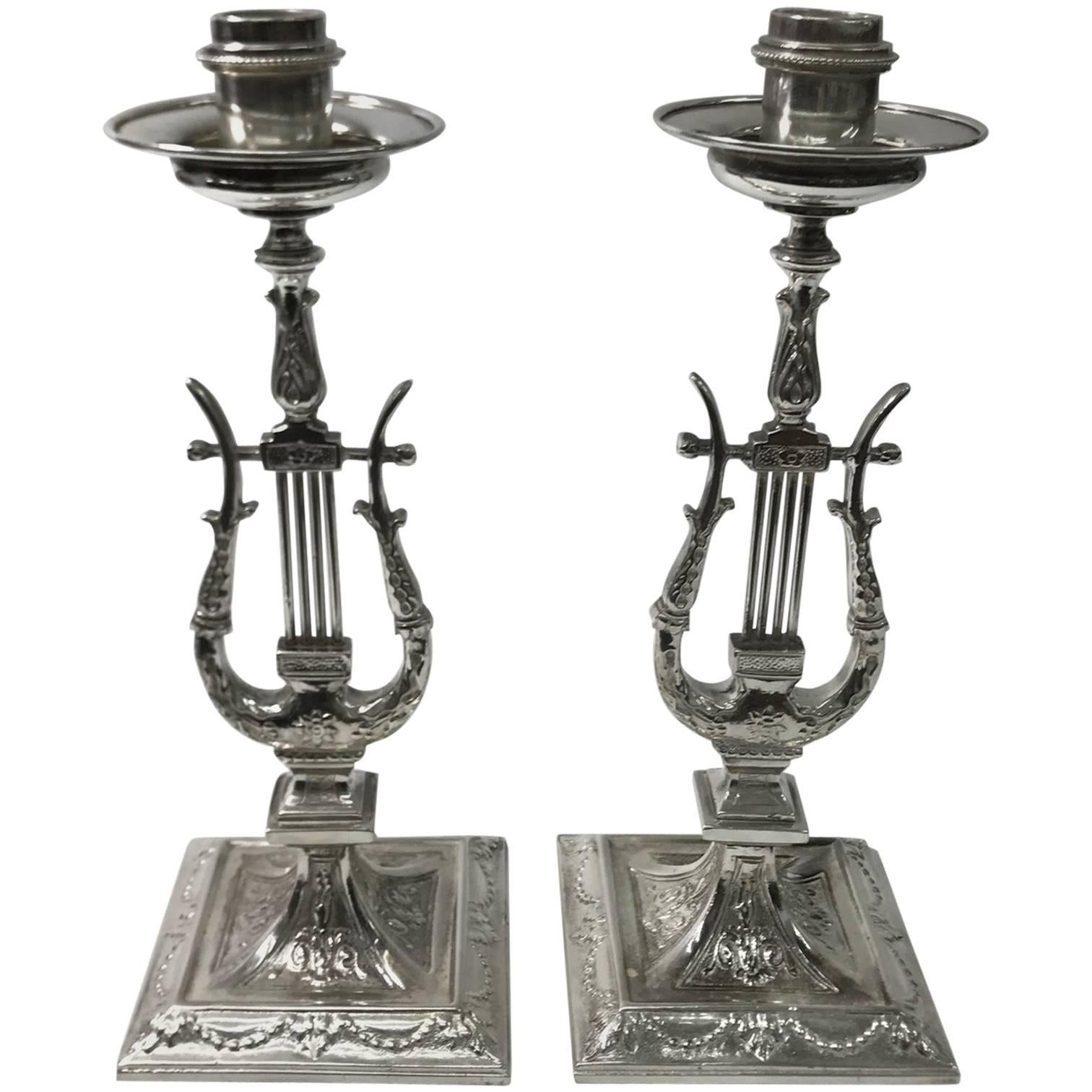 Pair of Victorian English Lyre Candlesticks in Cast circa 1870 at 1stDibs