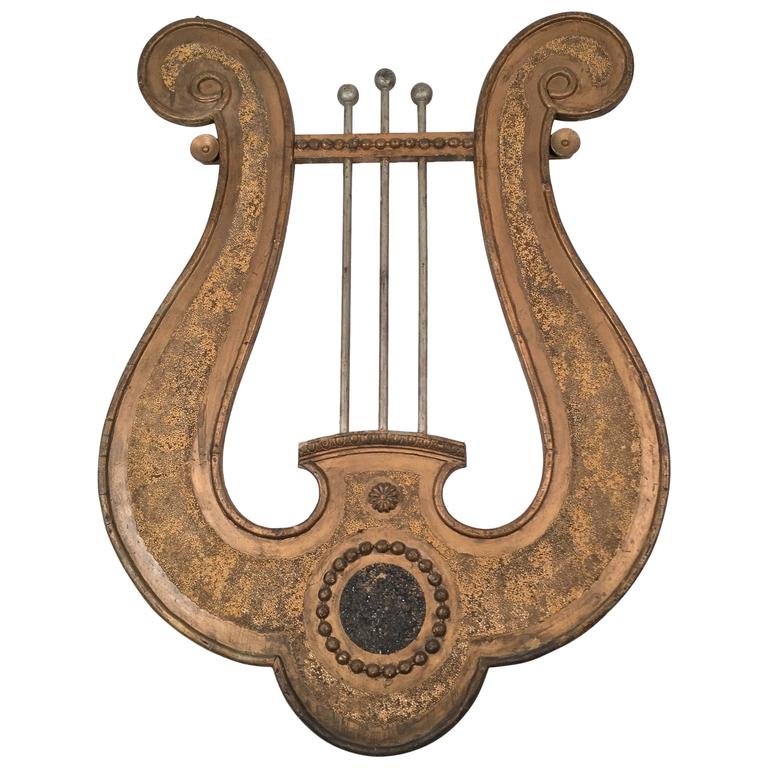 Large Neoclassical Lyre Wall Decoration from a Music Hall at 1stDibs