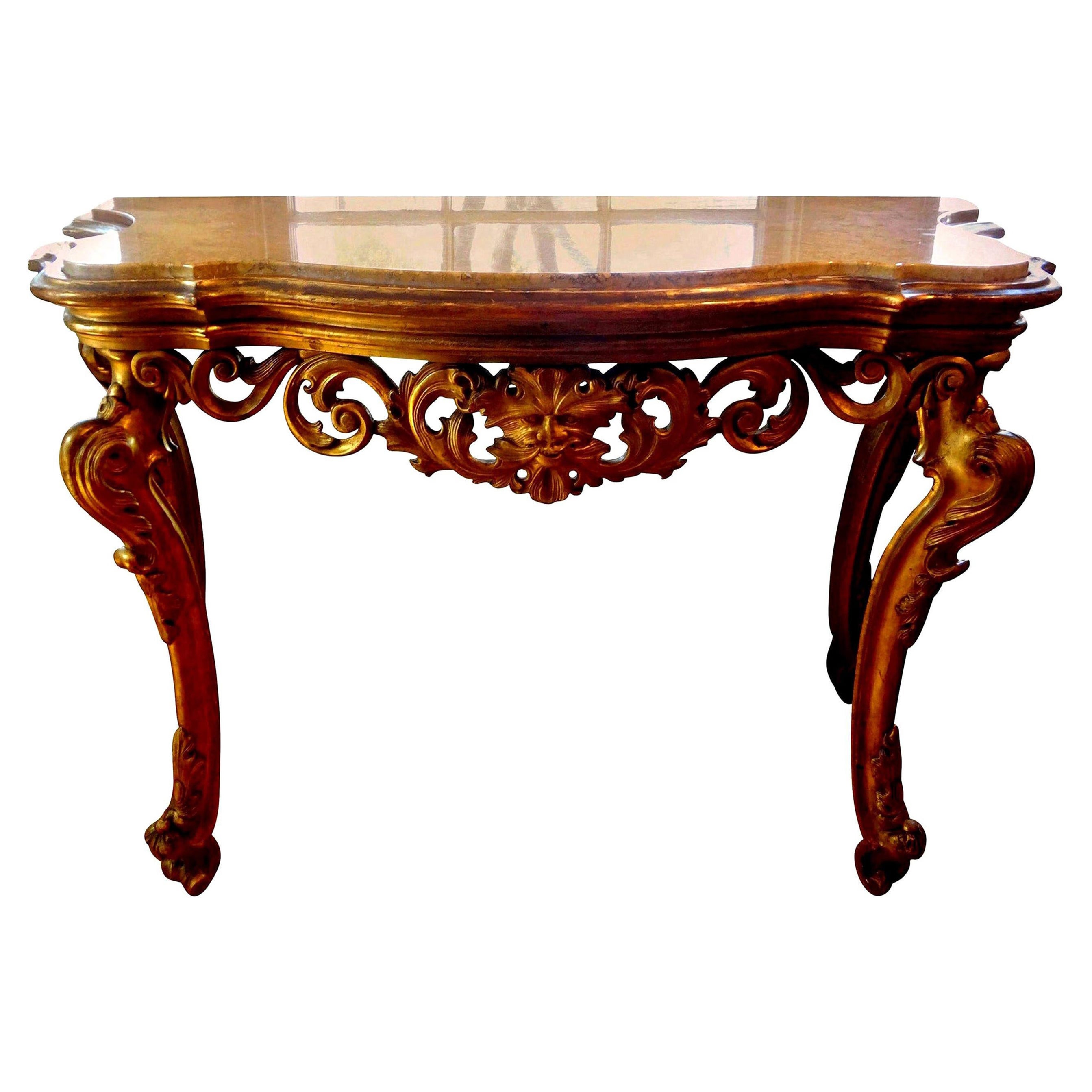 Italian Baroque Giltwood Console Table with Sicilian Jasper Veneered ...