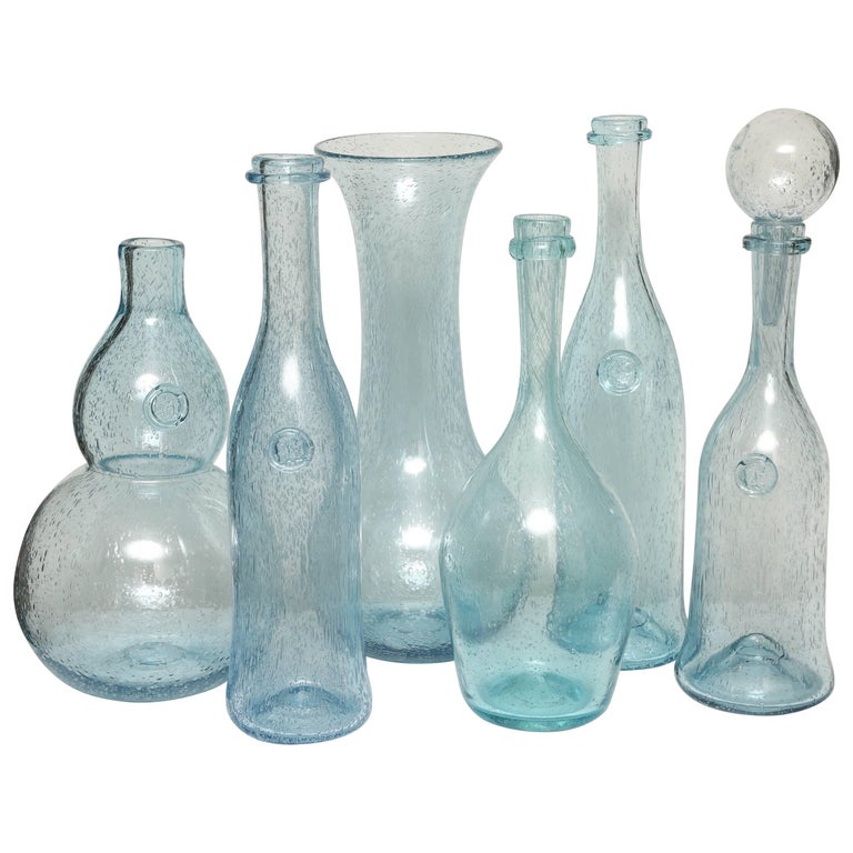 Assortment of Six French Biot HandBlown Glass Bottles For Sale at 1stDibs