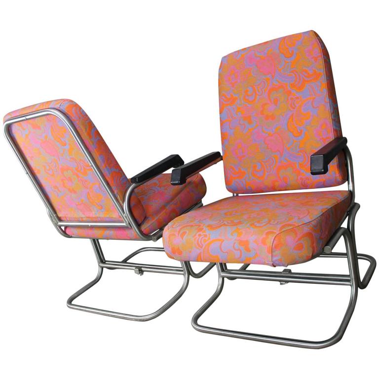 Vintage Mid-Century Modern Pullman Train Car Folding Lounge Chairs a ...