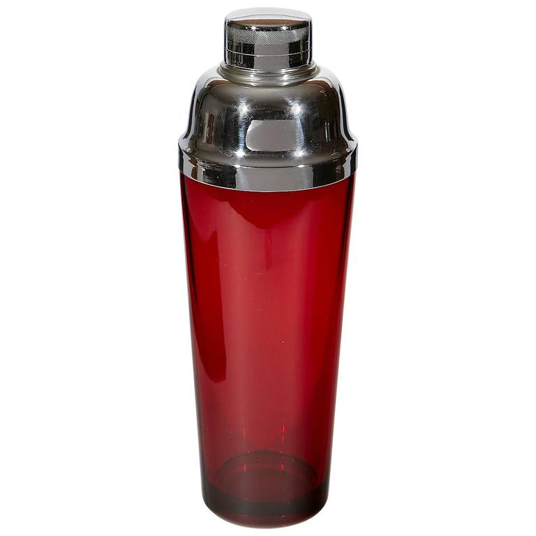 Art Deco Dark Red Handblown Glass Cocktail Shaker at 1stDibs