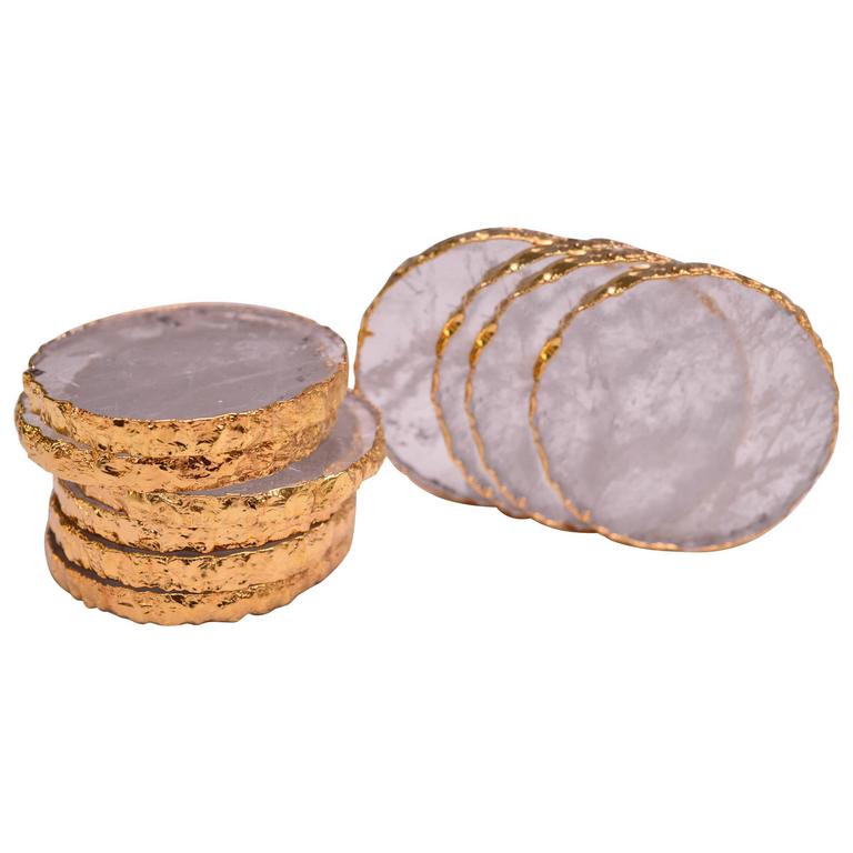 Group of Ten Circular Clear Rock Crystal Quartz Coasters at 1stDibs