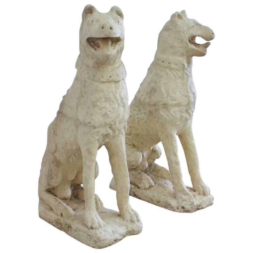 Pair of Cast Stone Dogs at 1stDibs
