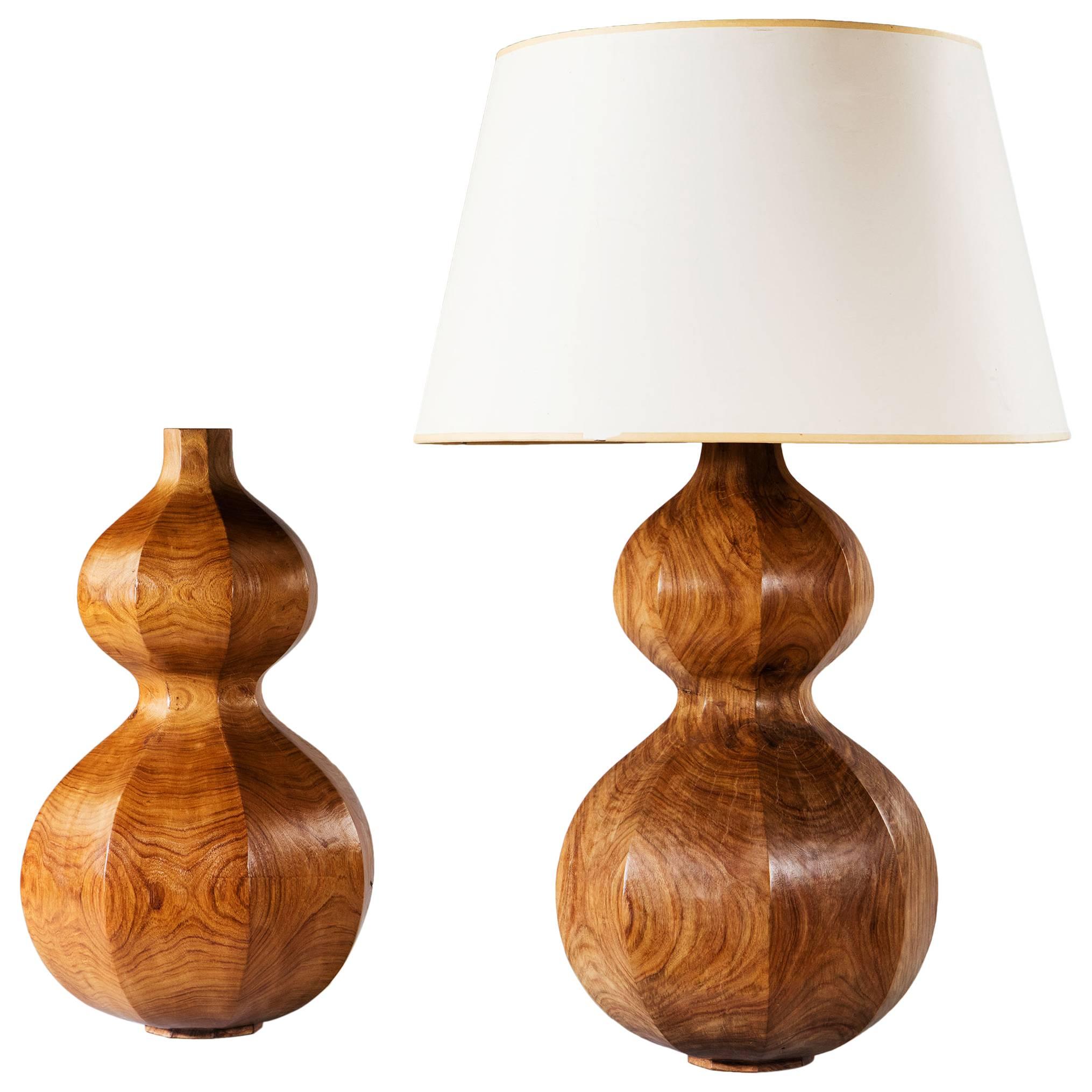 Pair of Hexagonal Pear Wood Double Gourd Lamps at 1stDibs