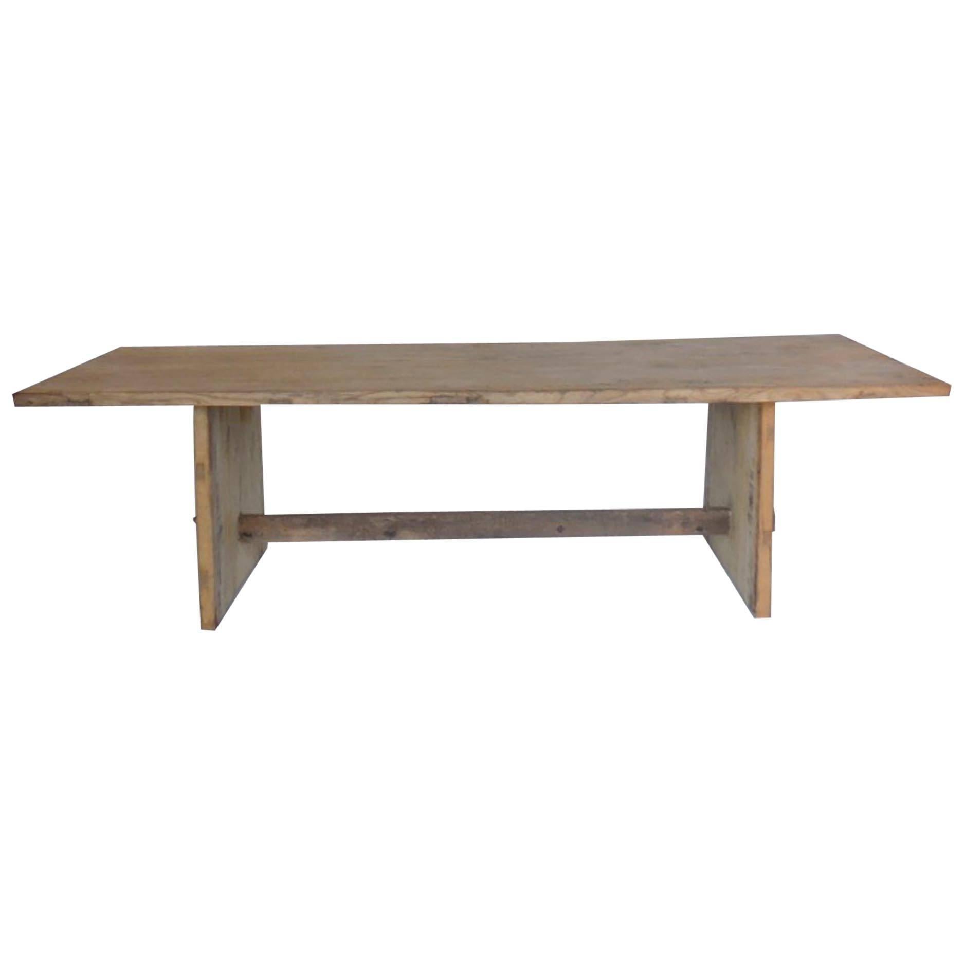 Japanese Naturally Bleached Elmwood Trestle Table at 1stDibs