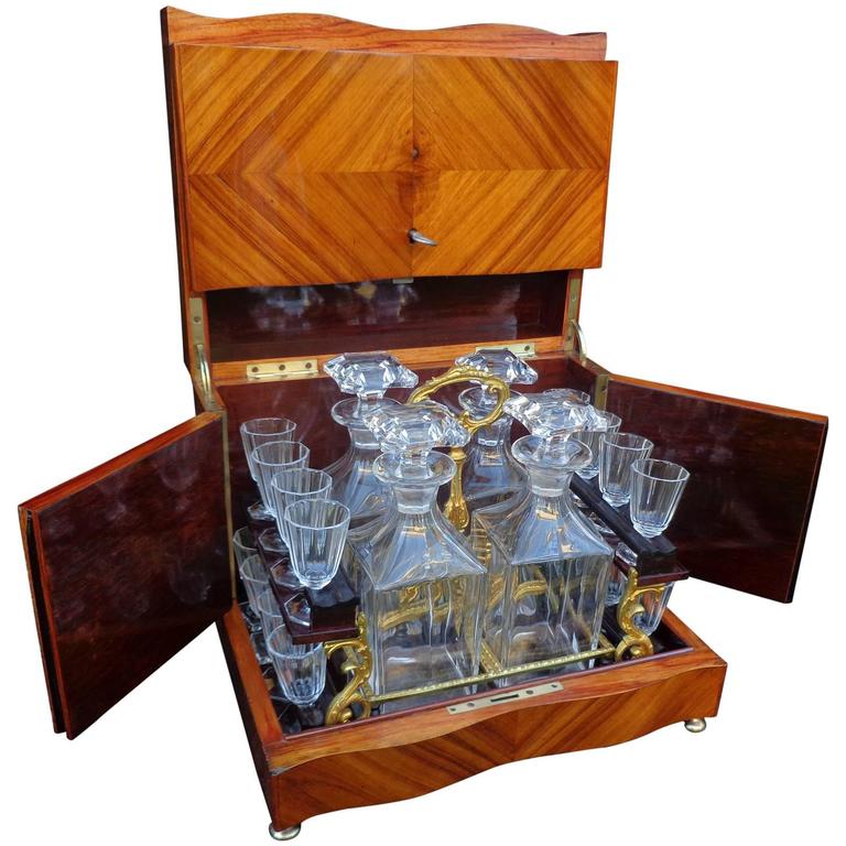 Tantalus Box in Rosewood Marquetry with Crystal Complete, Napoleon III ...