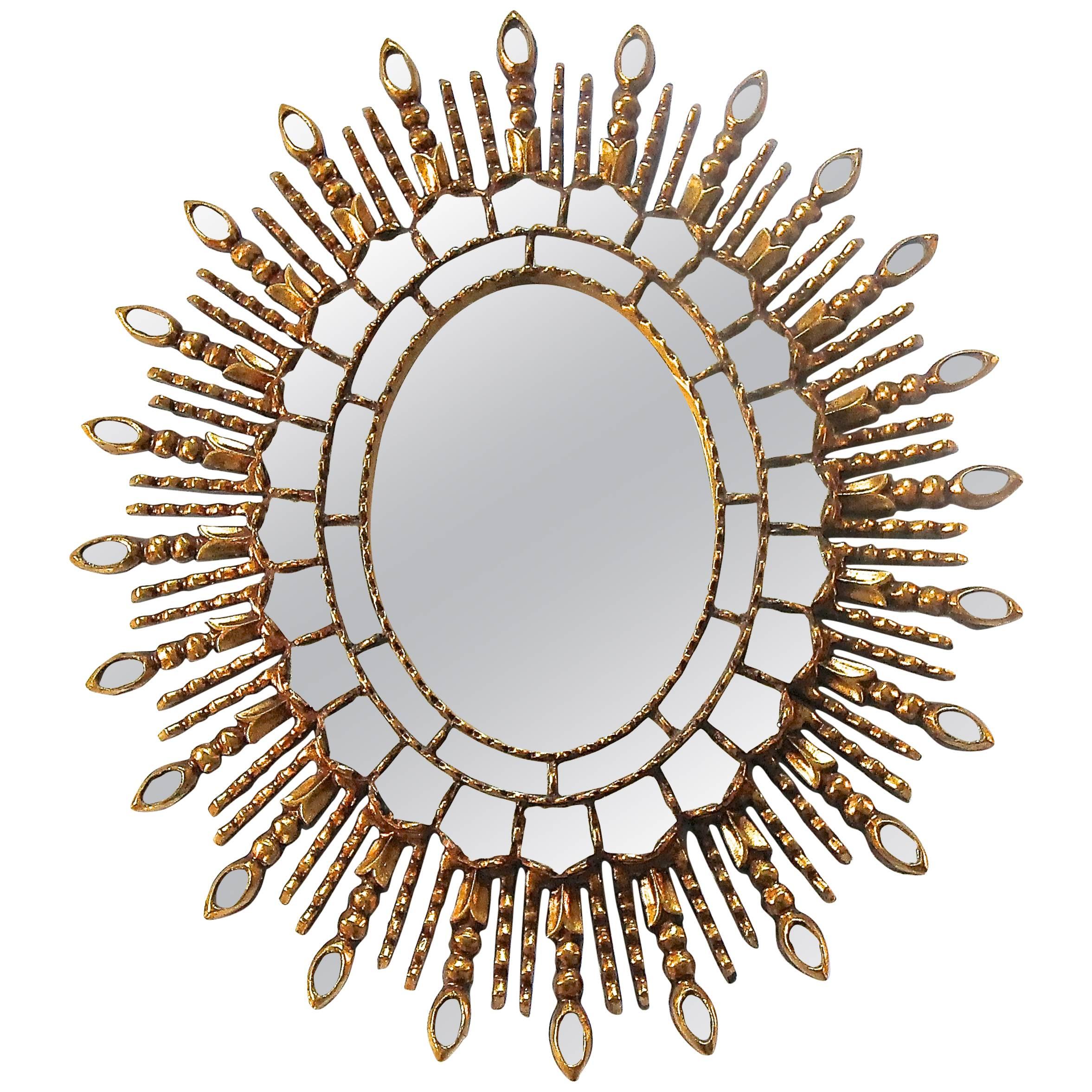 Convex Art Deco Sunburst Wall Mirror at 1stdibs