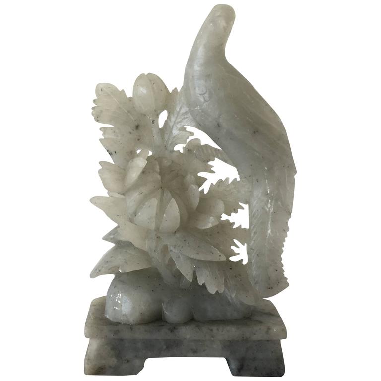 19th Century Carved Jade Peacock Statue at 1stDibs