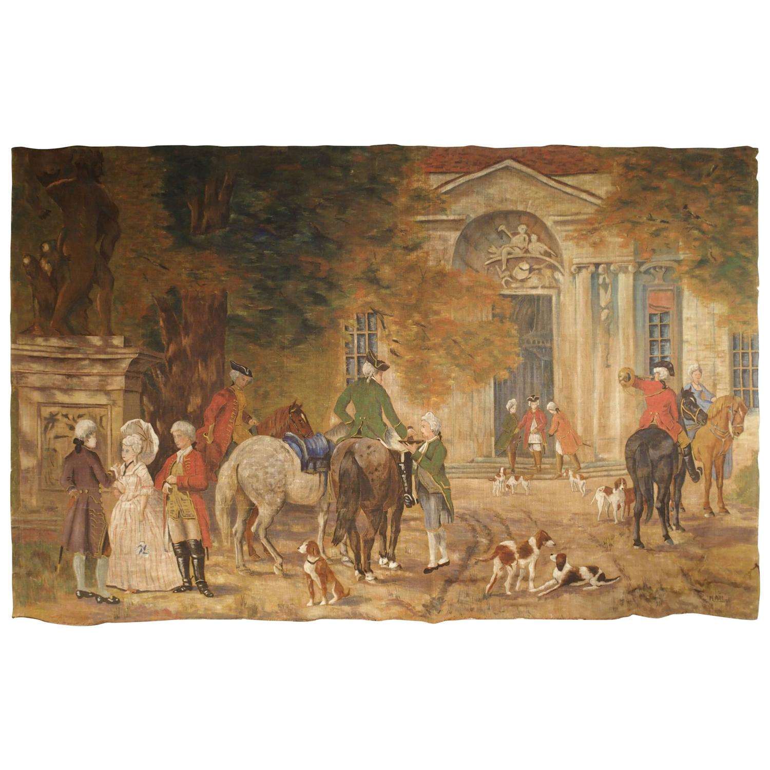 Large Antique Canvas Painting from France, Early 1900s For Sale at 1stdibs