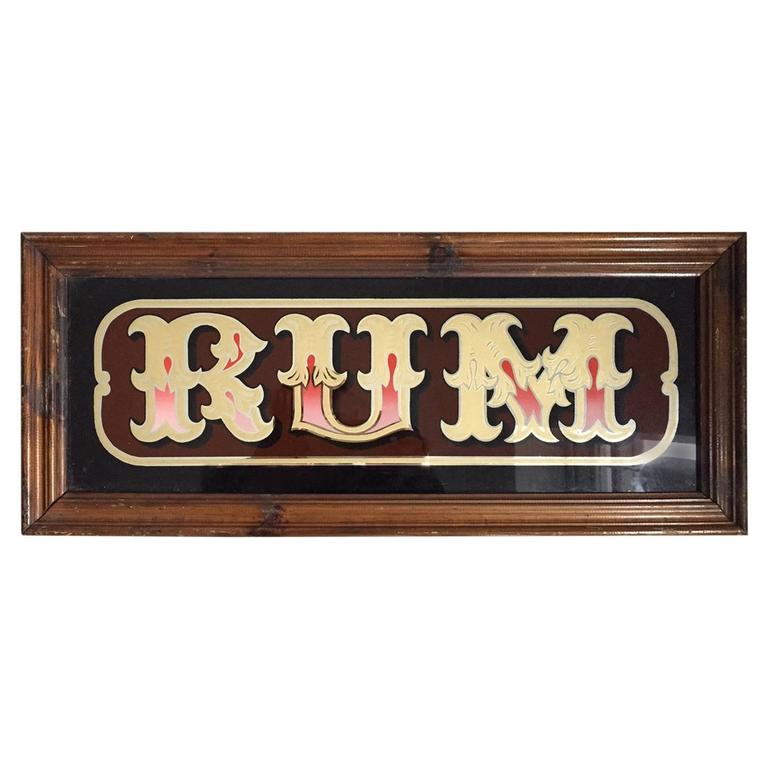 Vintage Back Bar Rum Mirror Sign Advertising at 1stDibs