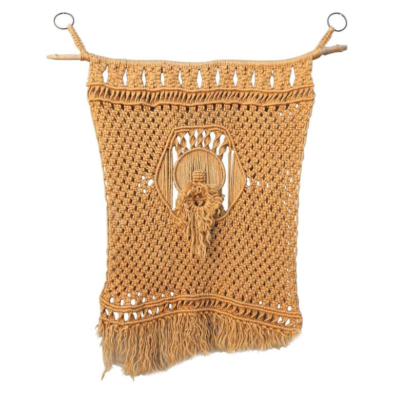 1960s Jute Macrame Hippie Wall Art Tapestry Sculpture at 1stDibs