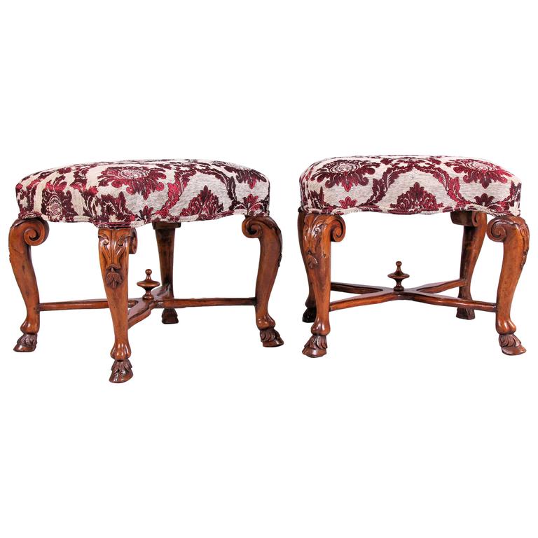 Pair of 18th Century Carved Walnut Stools For Sale at 1stDibs