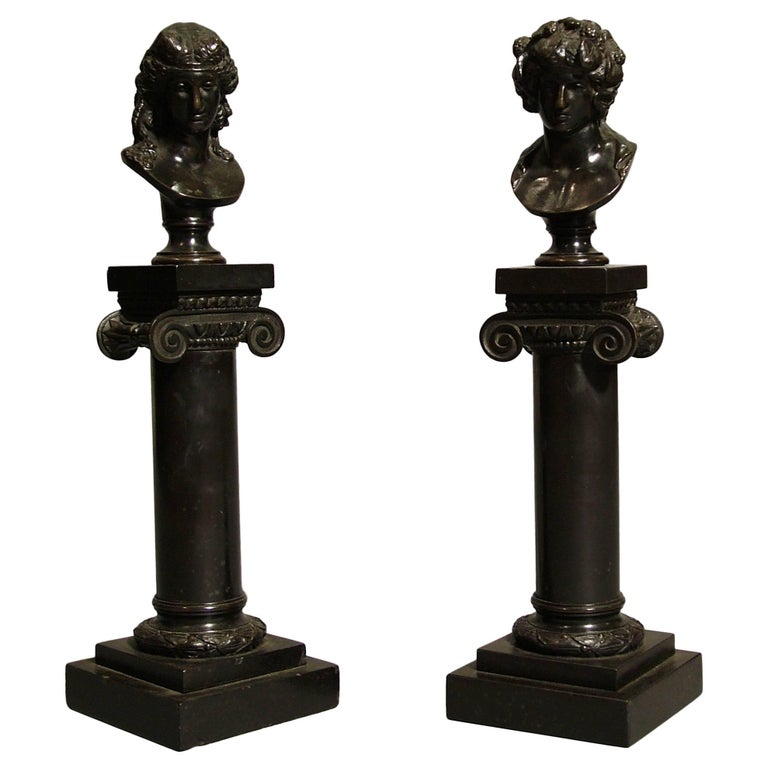Pair of Antique Decorative Bronze Roman Busts on Columns For Sale at ...