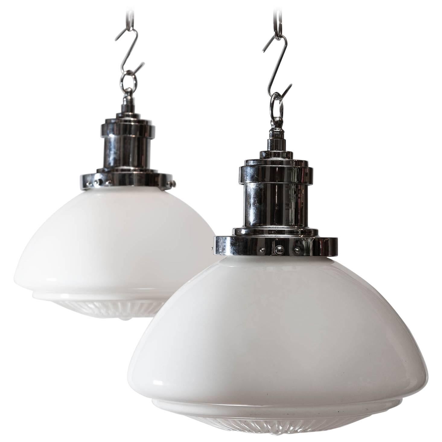 Pair of Victorian Milk Glass School Lights For Sale at 1stDibs
