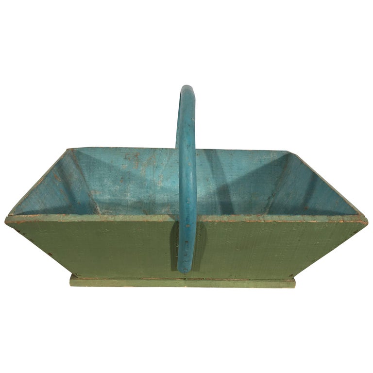 Large French Wooden Trug in Original Blue and Green Paint at 1stDibs