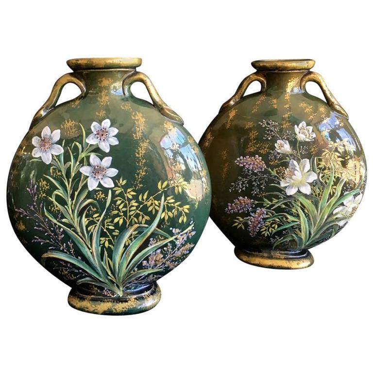 Pair of Vallauris Pottery Moon-Flask Vases, circa 1880 at 1stDibs