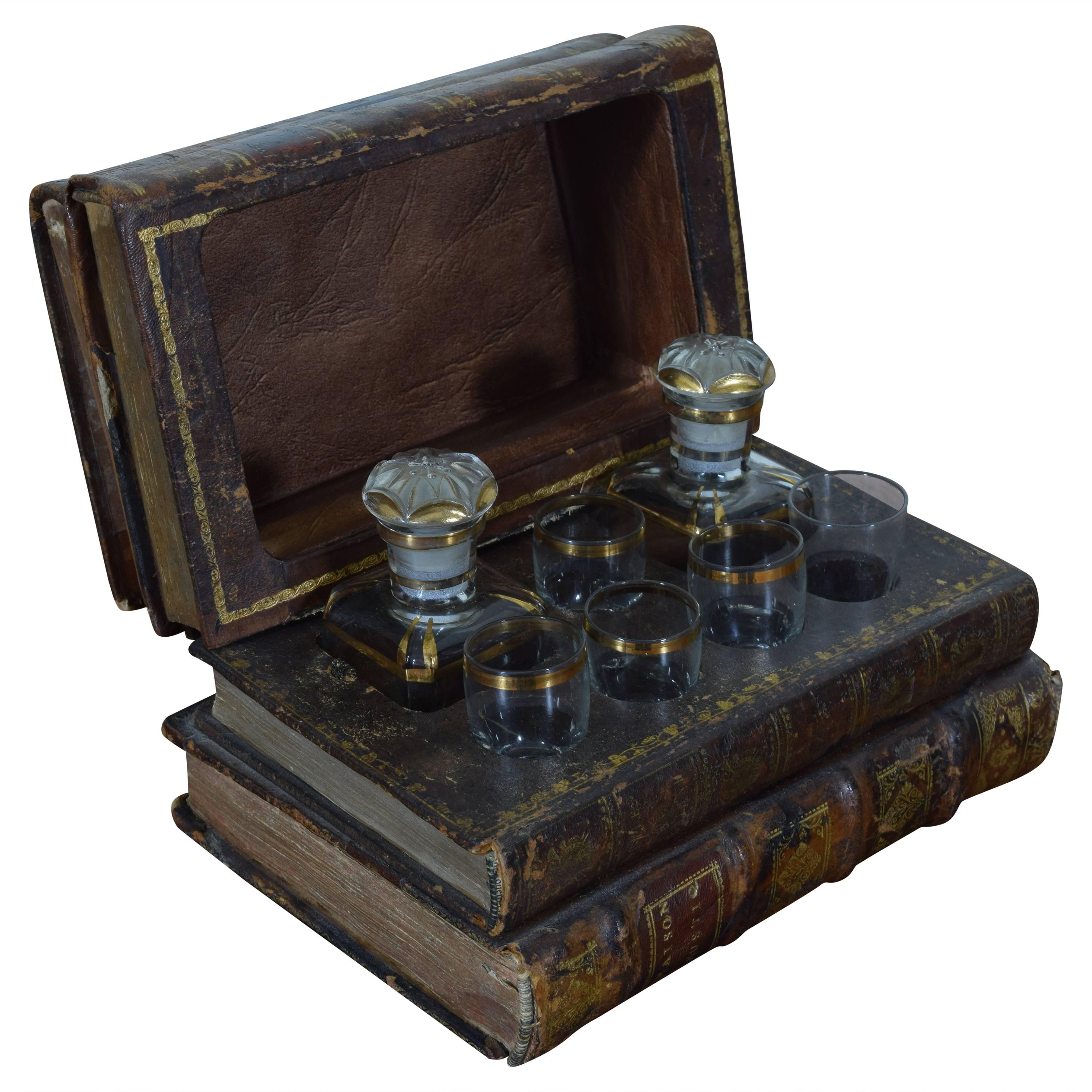 French Book-Form Concealed Decanter Set, Early 20th Century at 1stDibs
