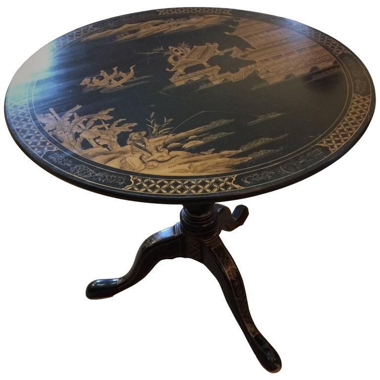 19th Century English Chinoiserie Round Tilt Top Center or Side Table at ...