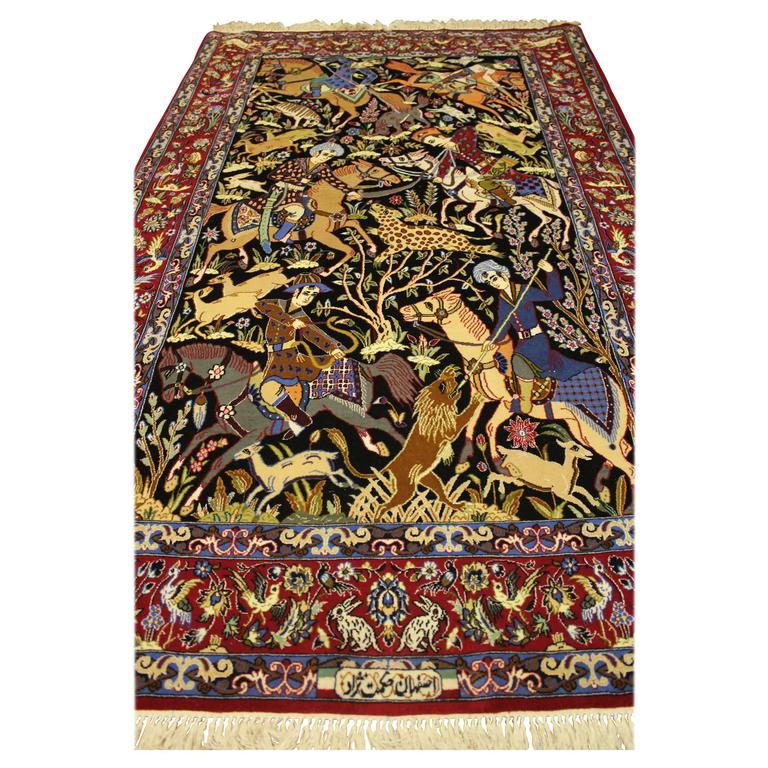 Isfahan Rug Hunting Scene For Sale at 1stDibs