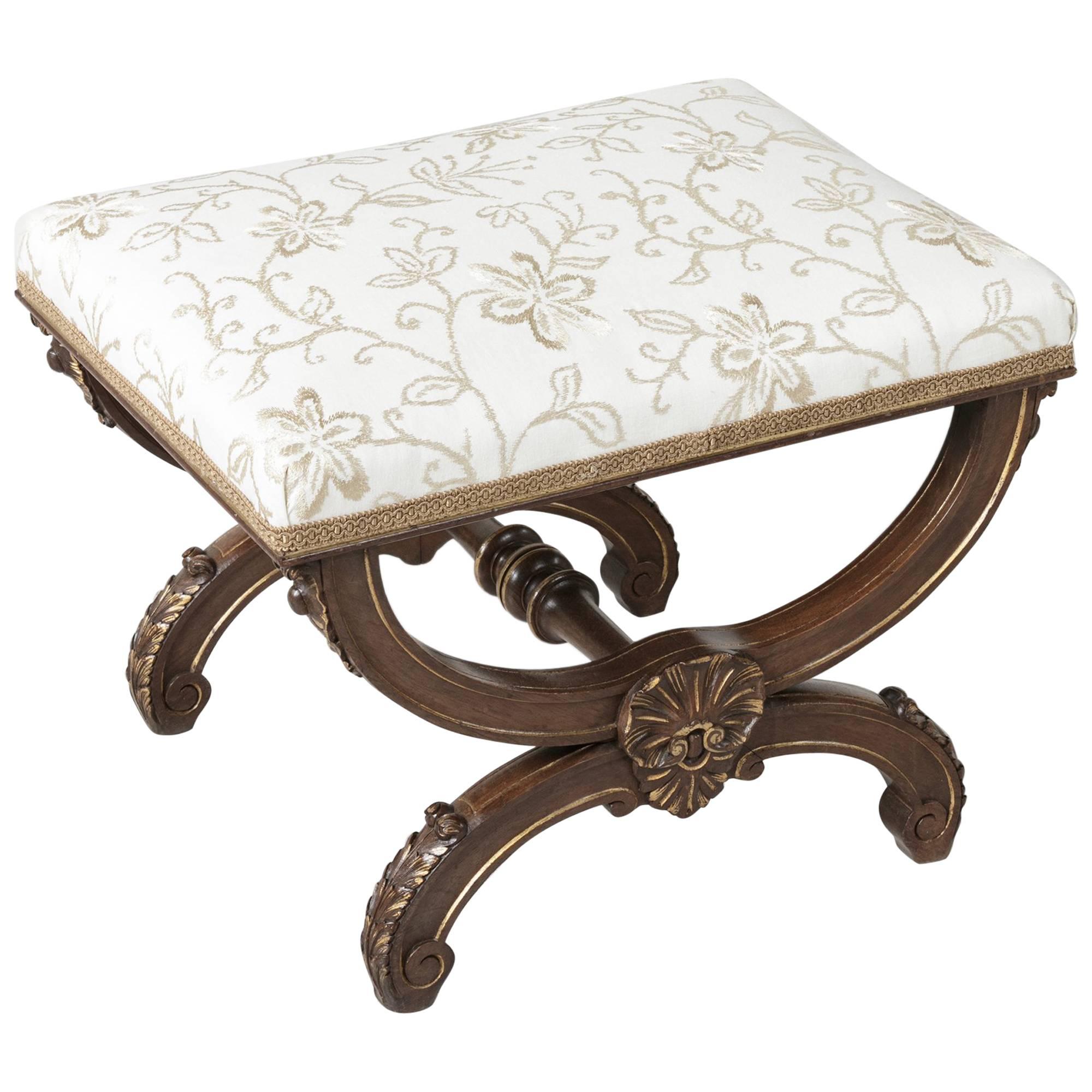 19th Century Napoleon III Gold Detailed Walnut Banquette Bench Ottoman ...