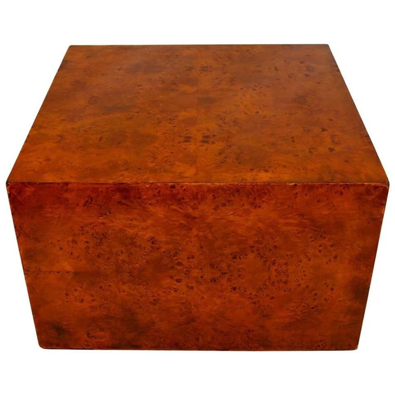 Elegant large burl walnut wood cube table by Milo Baughman at 1stDibs