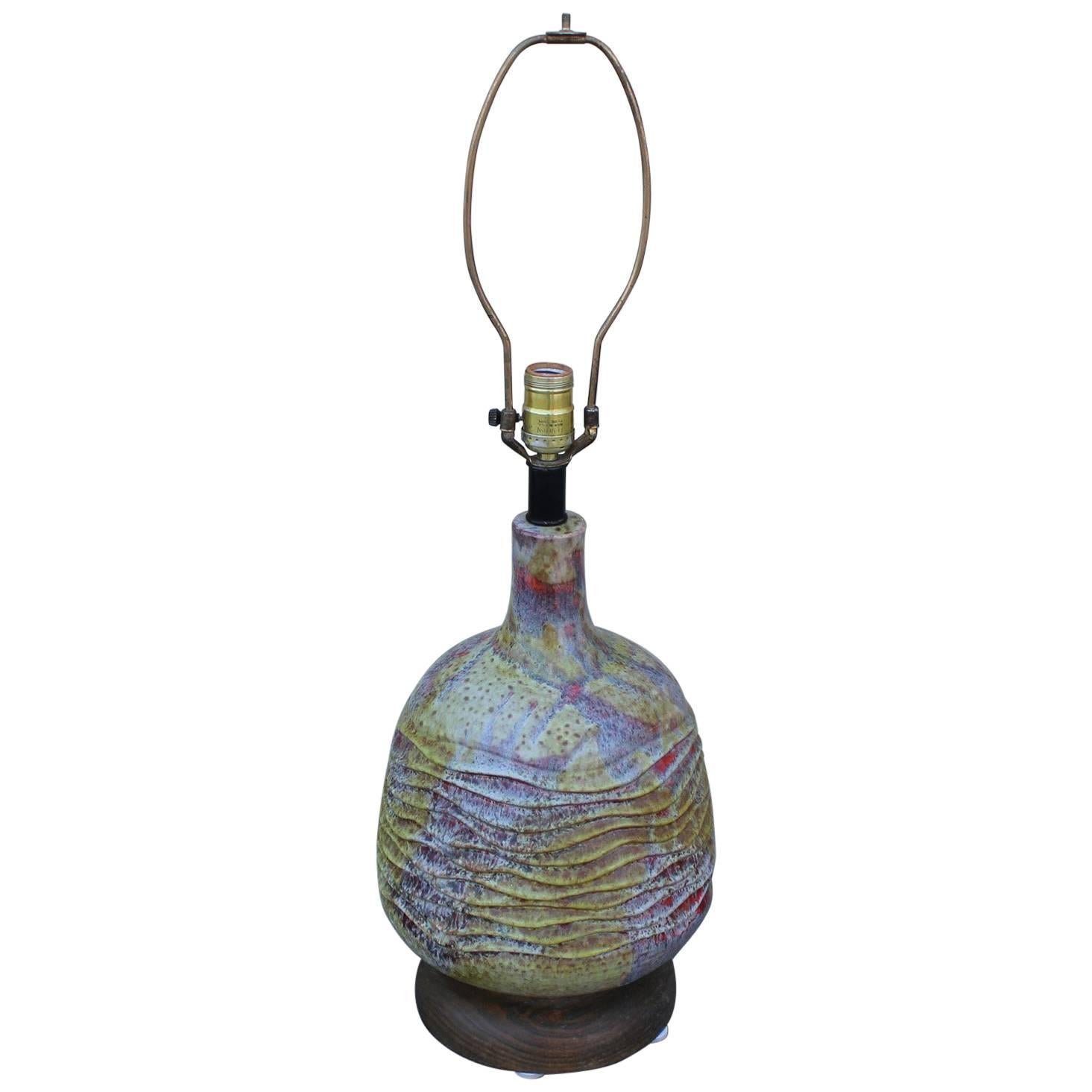 Modern Wavy Mid Century Modern Glazed Lamp with Yellow Blue Red ...