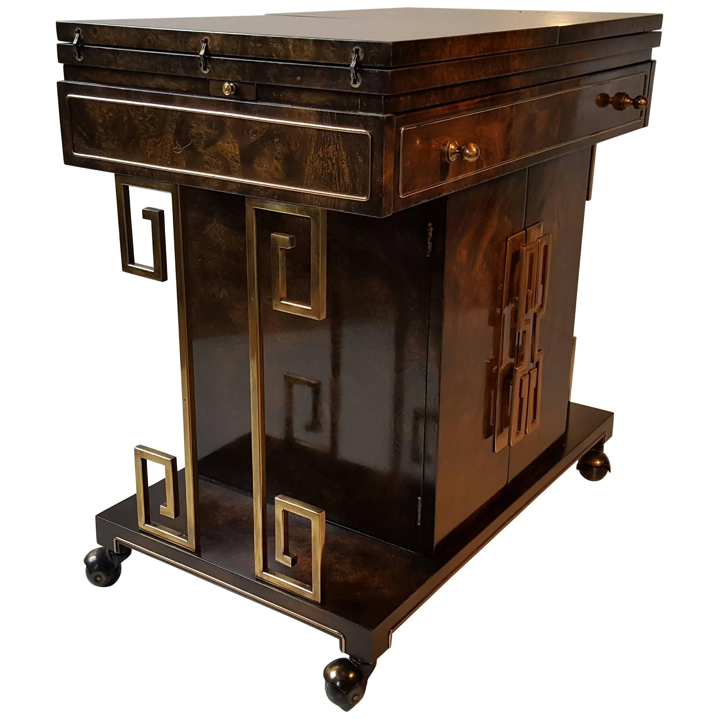 Stunning Portable Expandable Bar in Burl and Brass for Mastercraft at ...