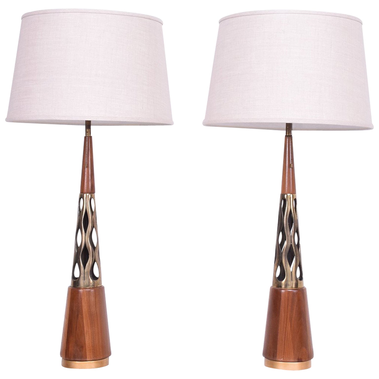 Mid-Century Modern Sculpted Walnut Table Lamps at 1stDibs