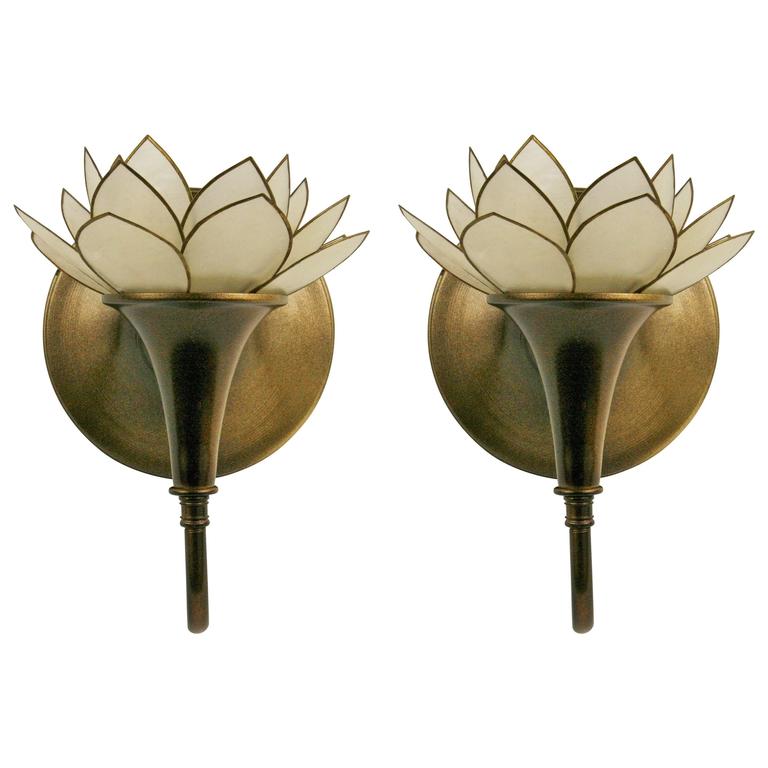 Pair of Mid Century Capiz Shell Sconces at 1stdibs
