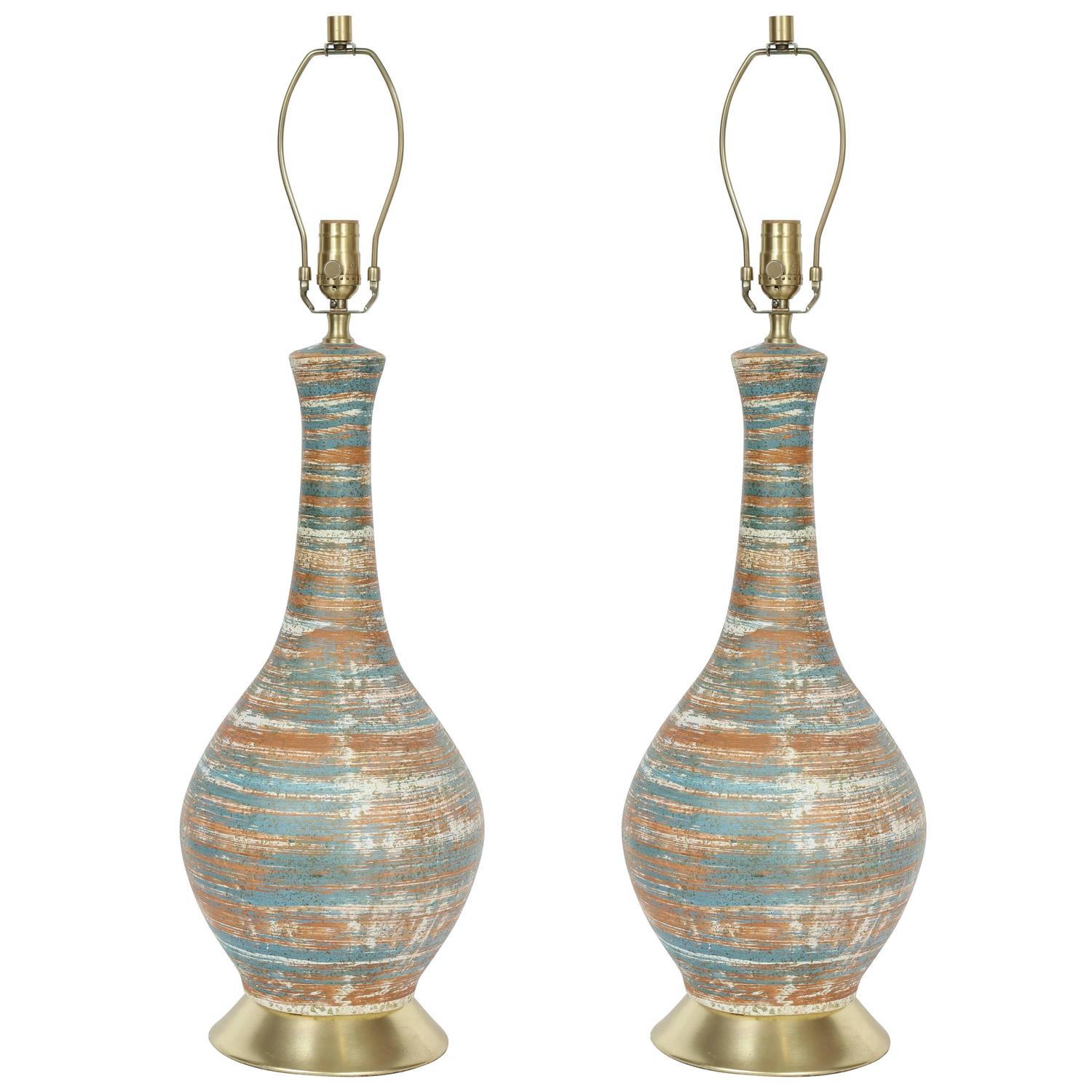 Italian Slate Blue and Rust Ceramic Table Lamps For Sale at 1stdibs