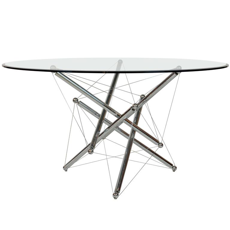 Italian Cassina Chrome and Glass Atomic Style Dining Table by Theodore ...