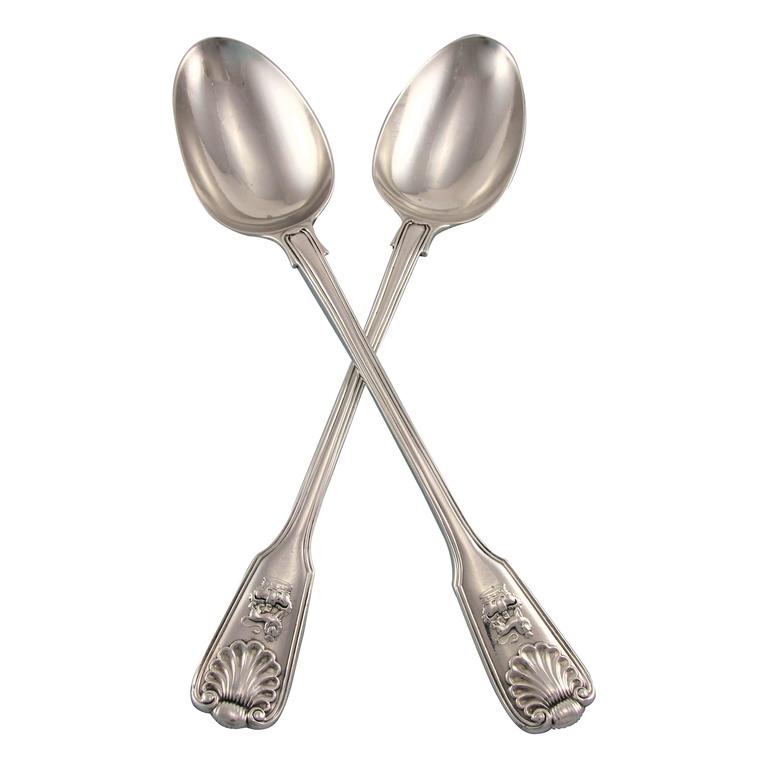 Victorian Pair of Sterling Silver Serving Spoons with Royal Marines ...
