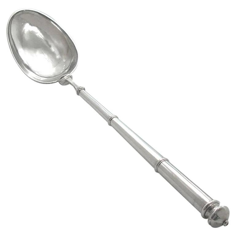 Large Antique Dutch Silver Cannon-Handle Basting Spoon For Sale at 1stDibs