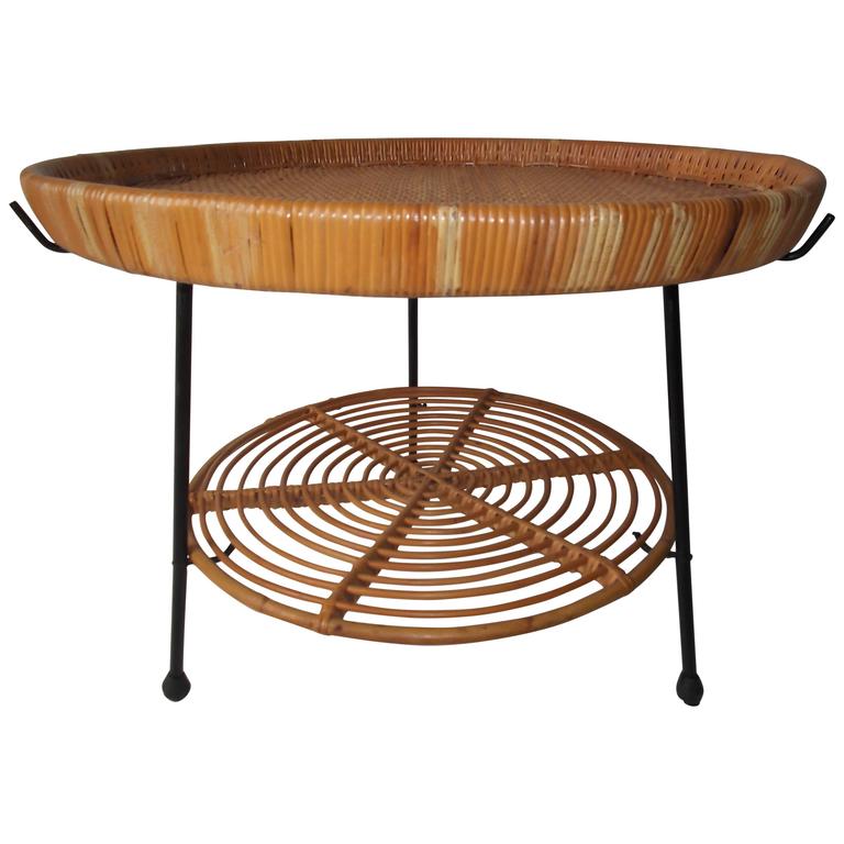 Attributed by Tony Paul Iron Wicker Rattan Removable Tray Table for ...