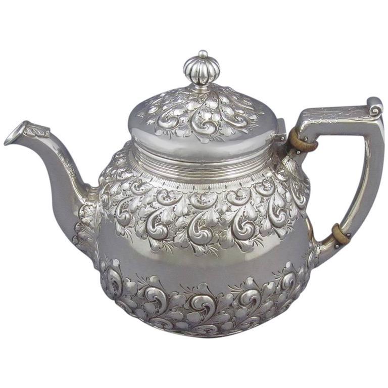 Repoussé Sterling Silver Teapot at 1stDibs