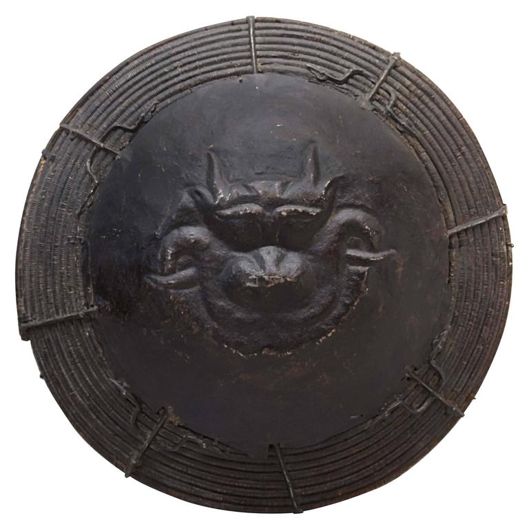 Antique Iron and Willow Tibetan Shield, Large and Unusual at 1stDibs