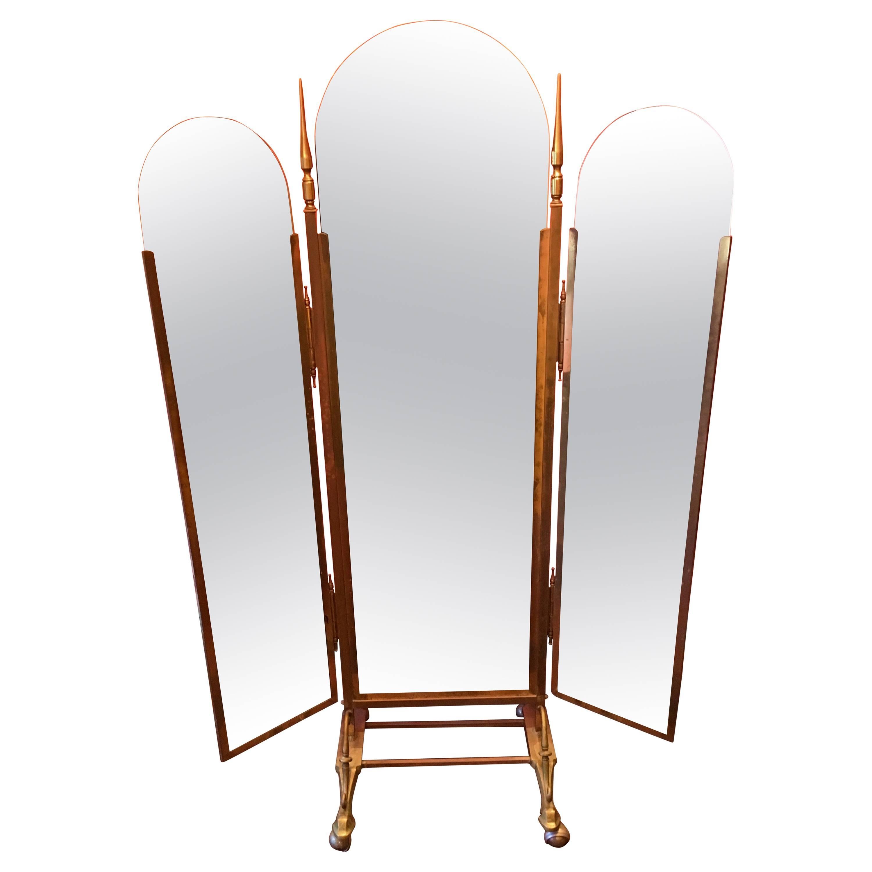 Vintage Italian Brass Three-Way Folding Floor Mirror at 1stDibs | 3-way ...